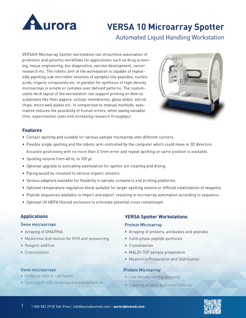 VERSA 10 Microarray Spotter Brochure - Aurora Biomed