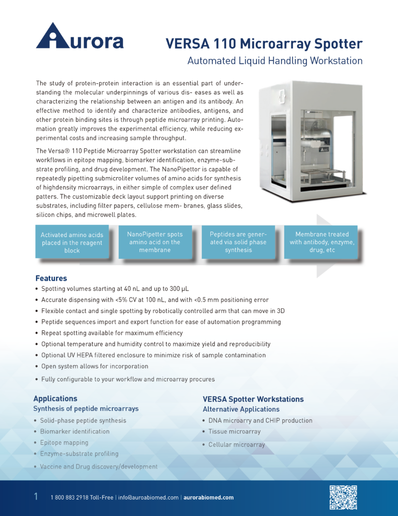 VERSA 110 Microarray Spotter Brochure - Aurora Biomed
